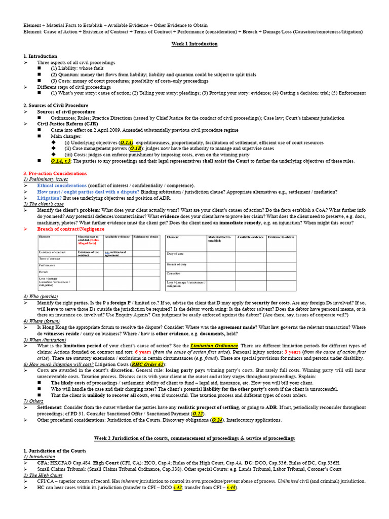 Civil Procedure Notes | PDF | Service Of Process | Lawsuit