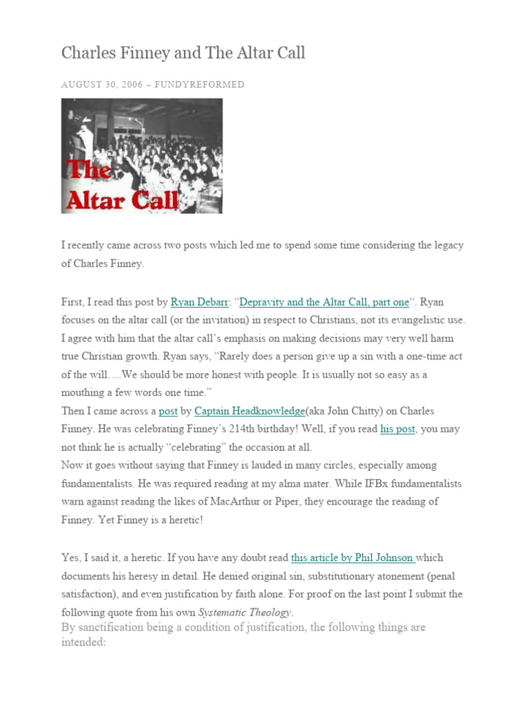 Finney's Altar Call: Legacy and Critique | PDF | Justification ...