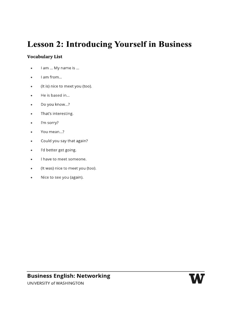 Introducing Yourself in Business | PDF