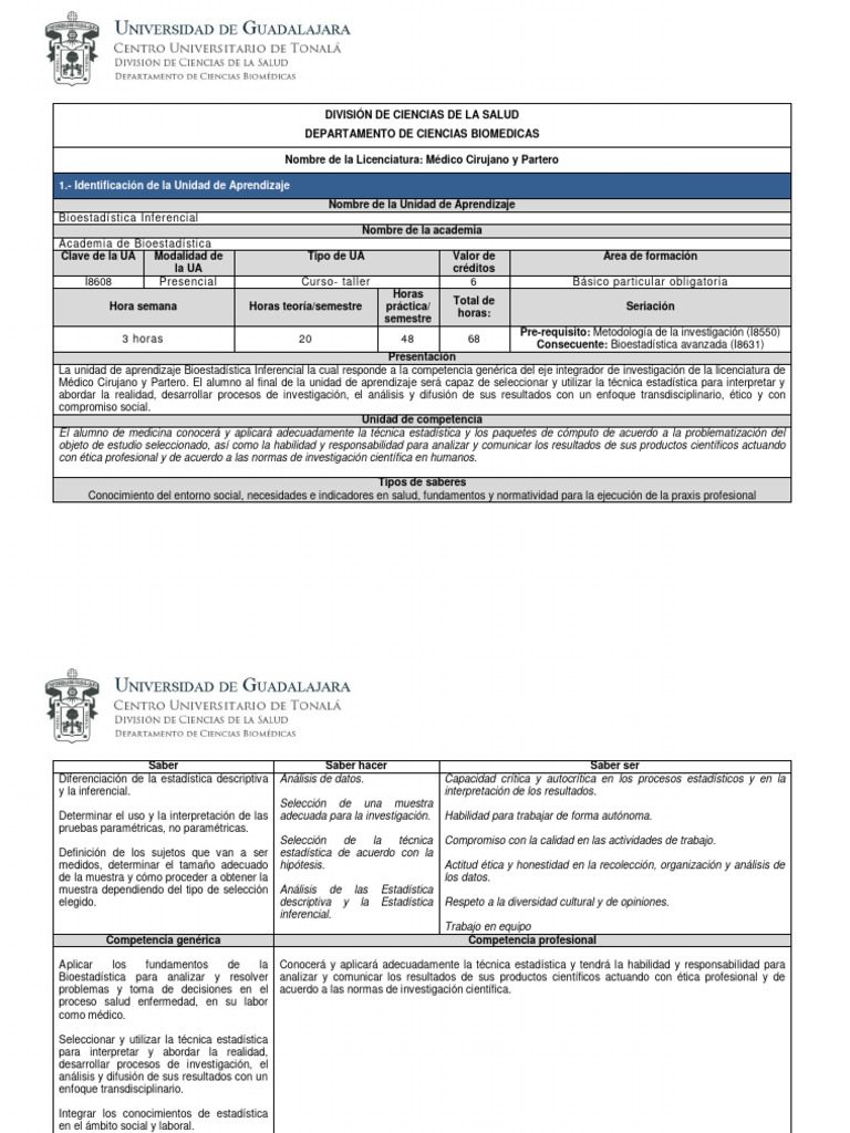 Programa Bioestadistica Actualizado - 2020B | PDF | Estadísticas | Medicina