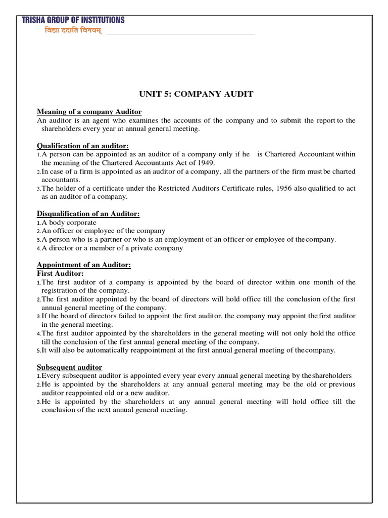 UNIT 5 - Company Audit | PDF | Legal Liability | Audit