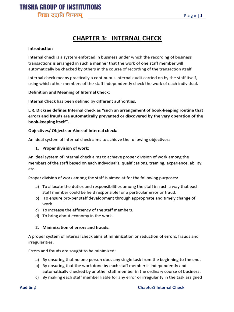 UNIT 3-Internal Check | PDF | Cheque | Audit