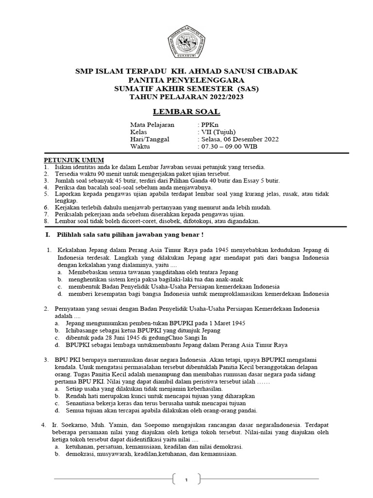 Soal PAS 2021-2022 Kelas 7 | PDF