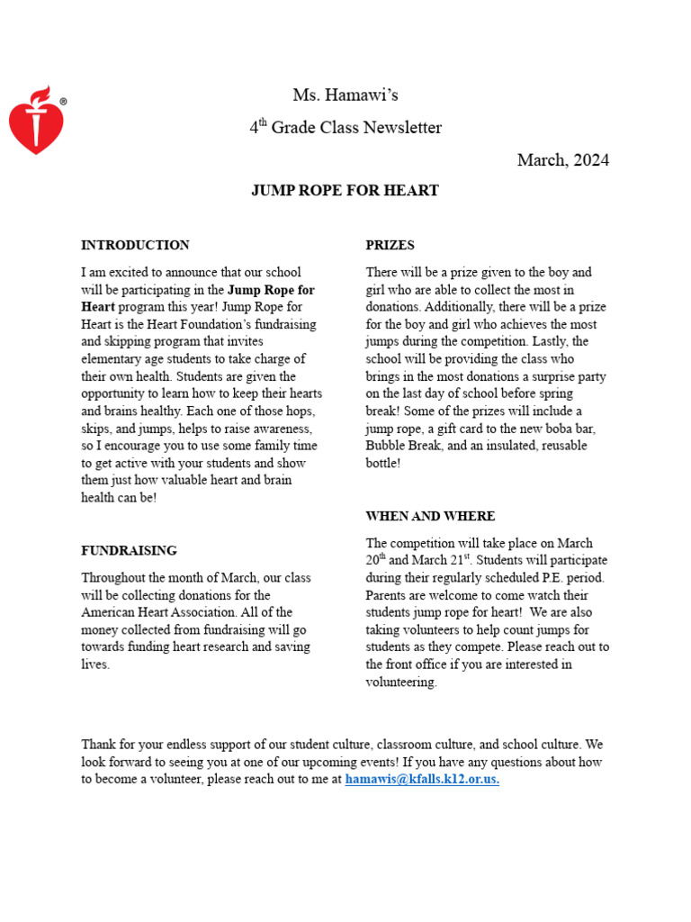 Jump Rope For Heart Newsletter | PDF | Fundraising
