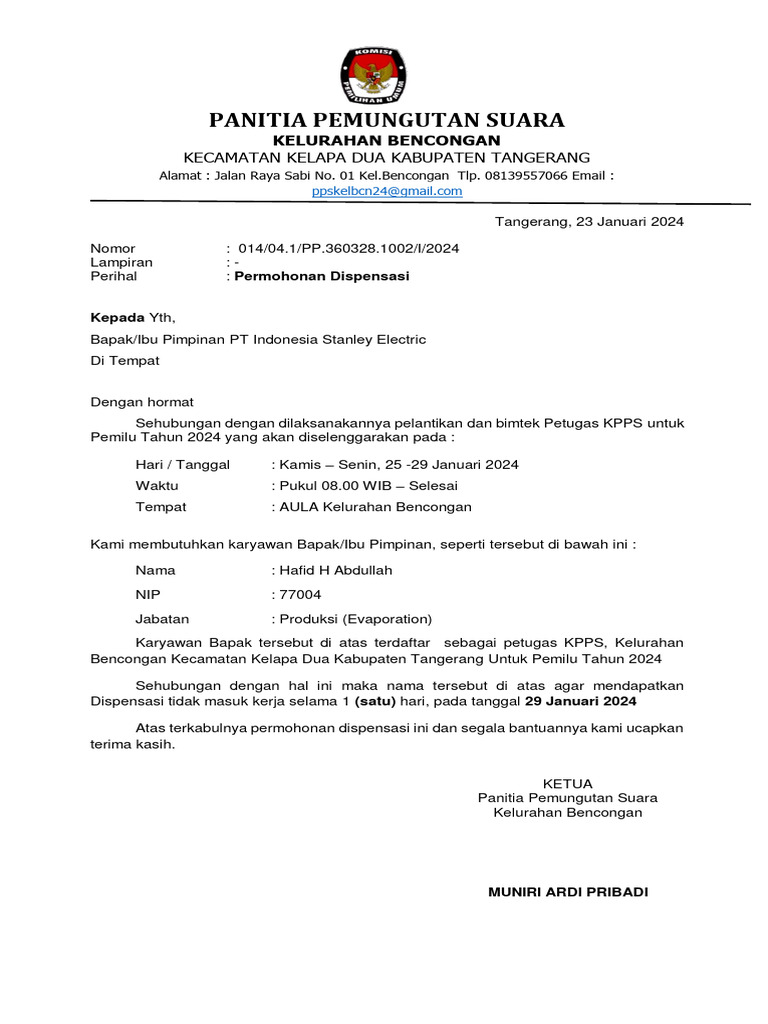 Surat Dispen RW 018 | PDF