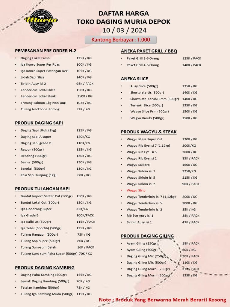 Price List Umum 10 Maret 2024 | PDF | Foods | Cuisine