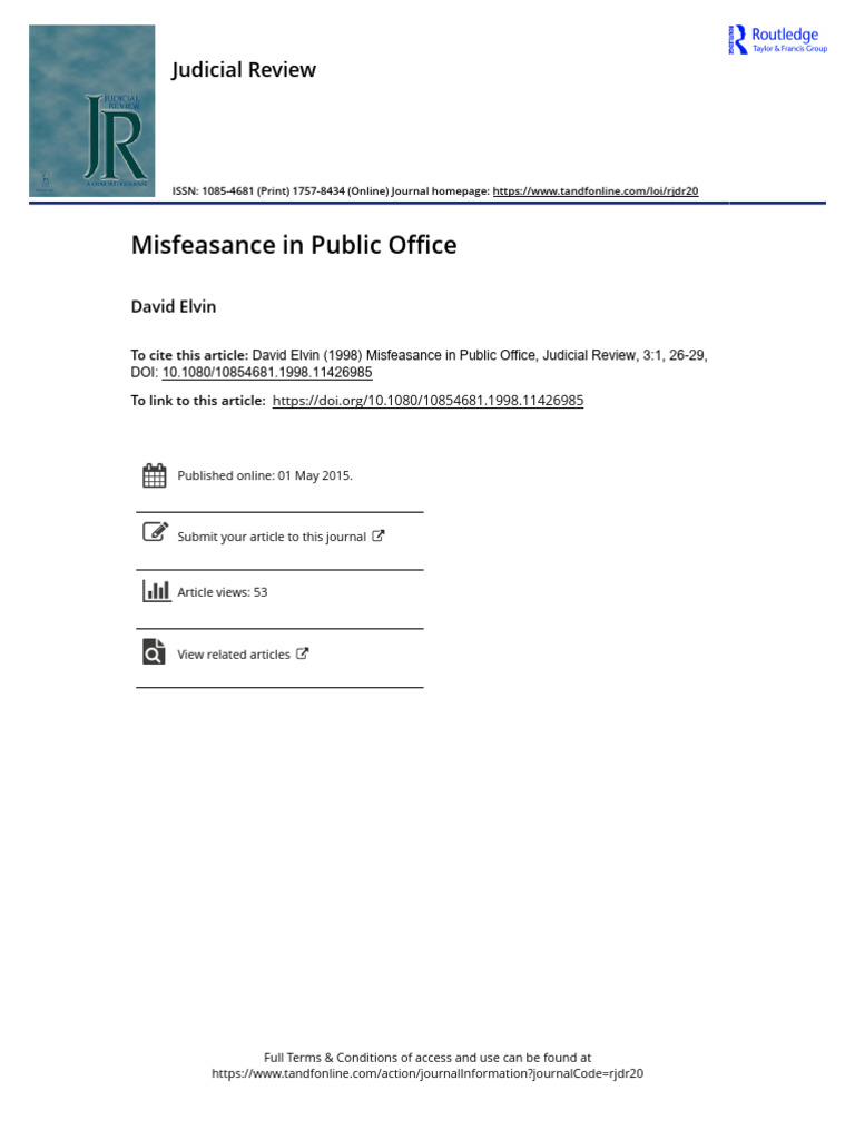 Misfeasance in Public Office | PDF | Tort | Legal Liability