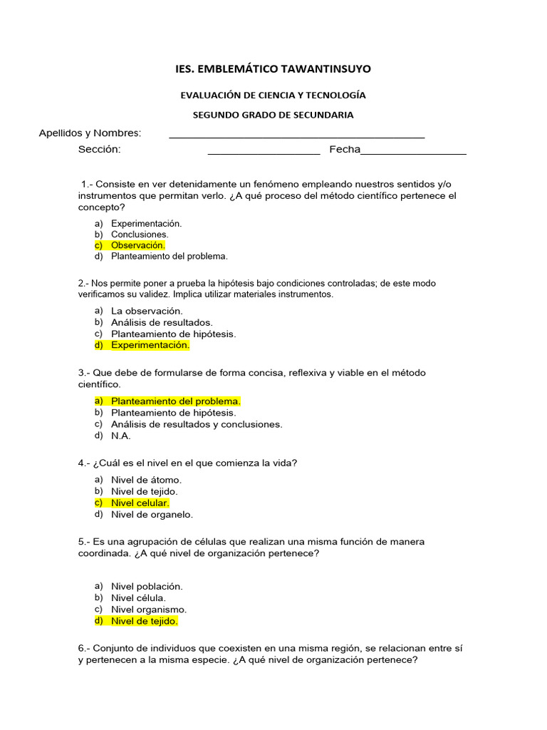 Evaluacion Segundo Grado | Descargar gratis PDF | Hipótesis | Observación