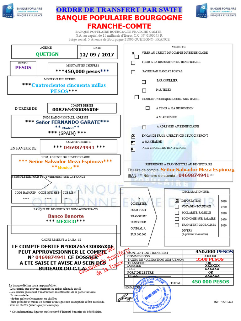 Ordre de Virement par SWIFT | PDF | Bancaire | Banques