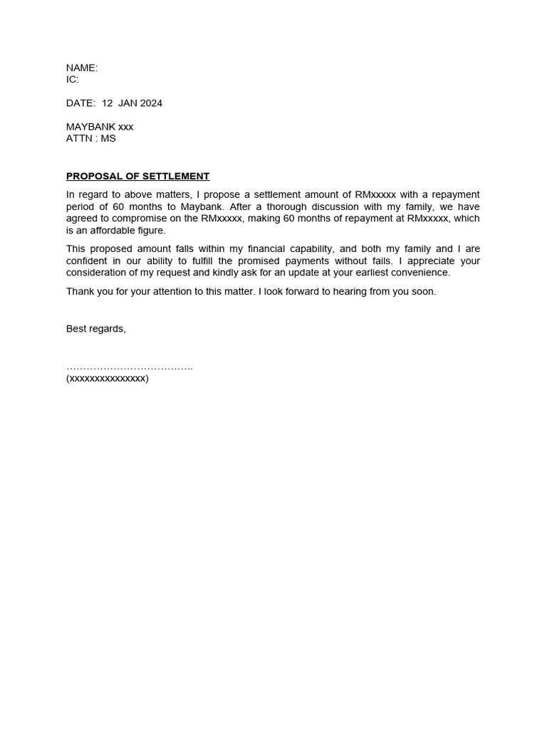 Maybank Settlement Proposal Letter | PDF
