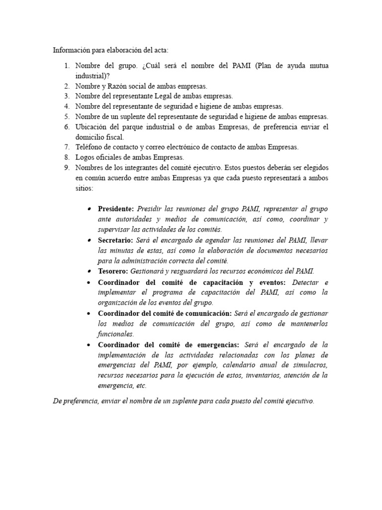 Requisitos para acta constitutiva PAMI | PDF