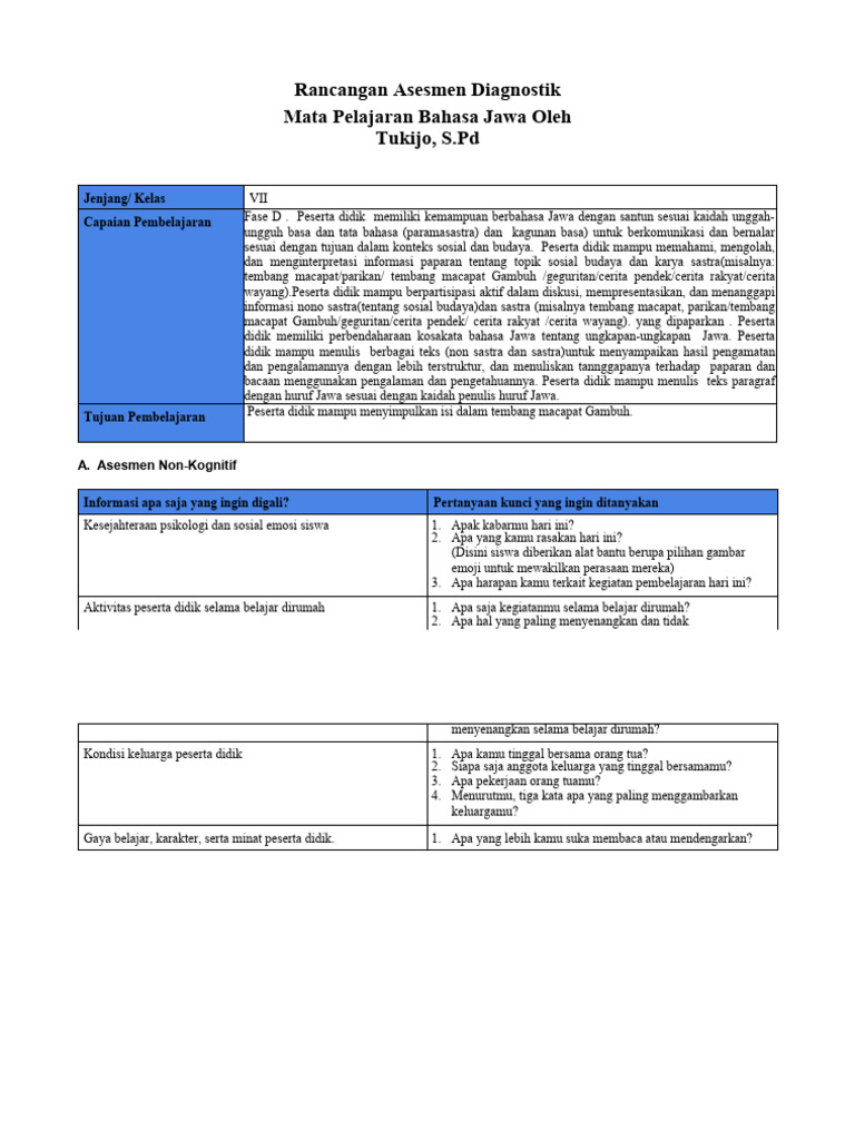 Rancangan Asesmen Diagnostik | PDF