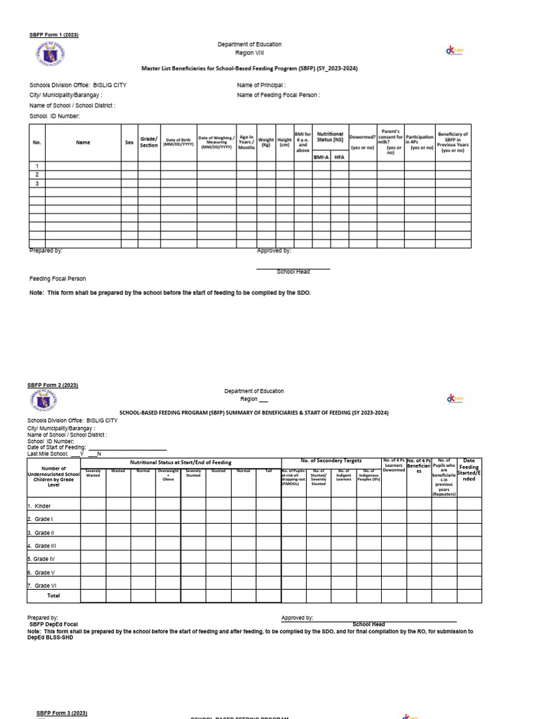 SBFP Forms NFP | PDF | Human Size | Causes Of Death