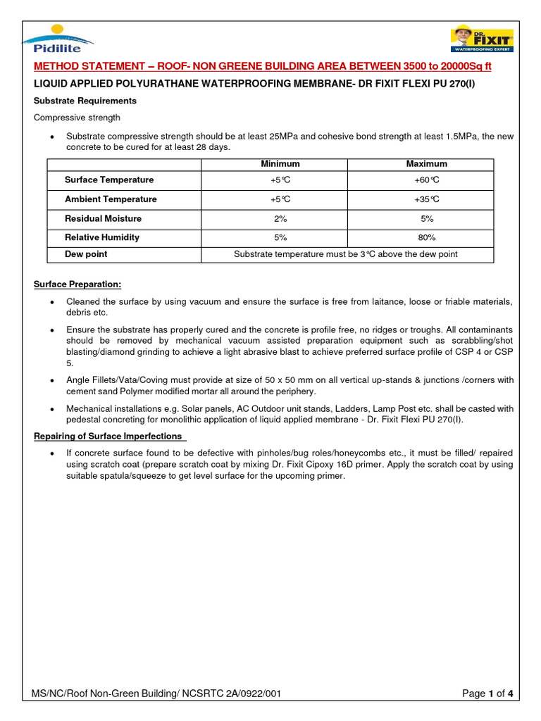 Method Statement - DR - Fixit Flexi PU270i | Download Free PDF ...