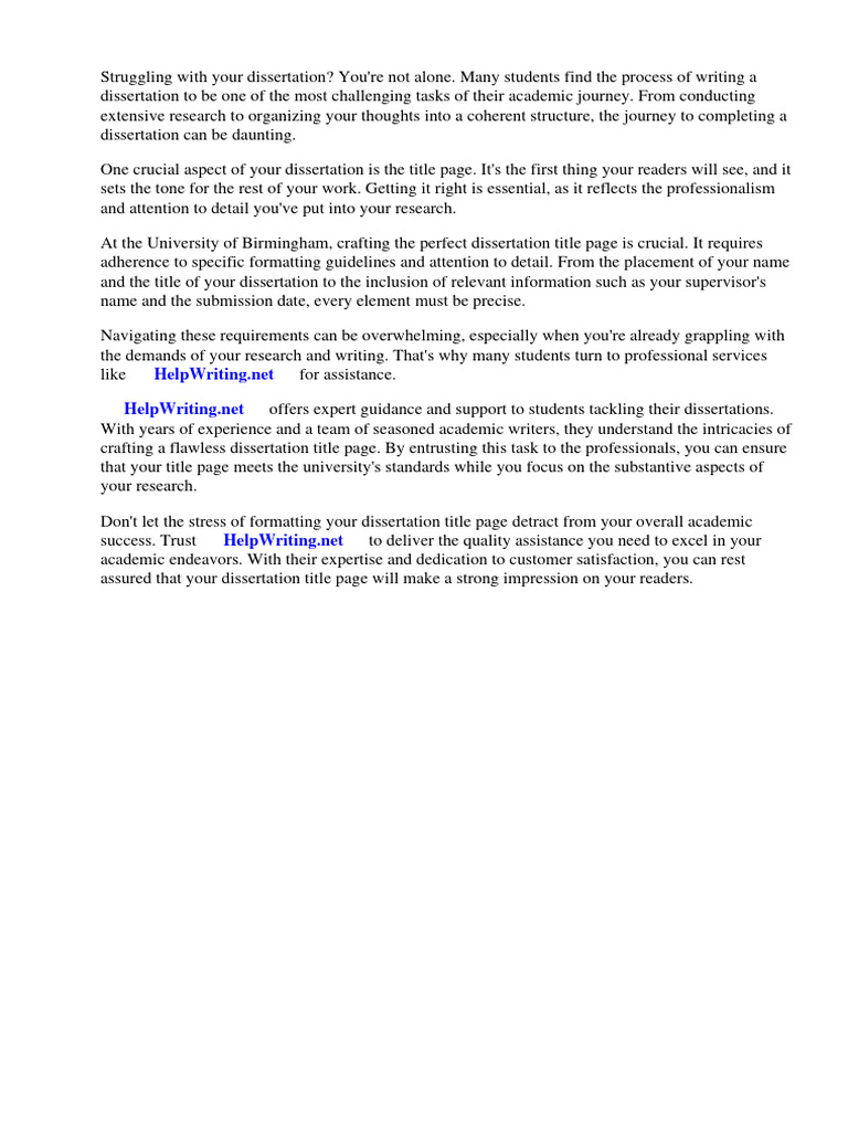 University of Birmingham Dissertation Title Page | Download Free PDF ...