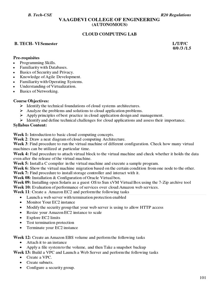 Cloud Computing Lab Syllabus | PDF | Cloud Computing | System Software