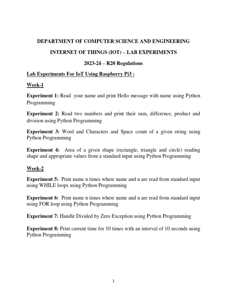 IoT Lab MANUAL - R20 Regulations - VCE - 17-8-22 | PDF | Raspberry Pi | Area