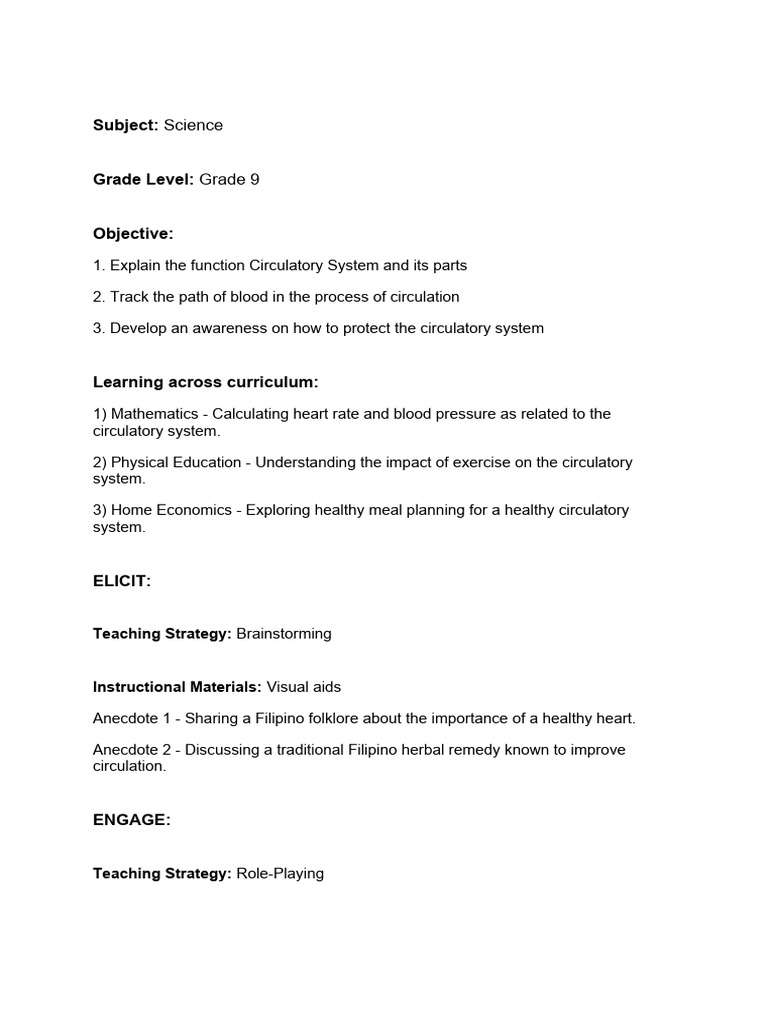 Lesson Plan | PDF | Circulatory System | Lesson Plan