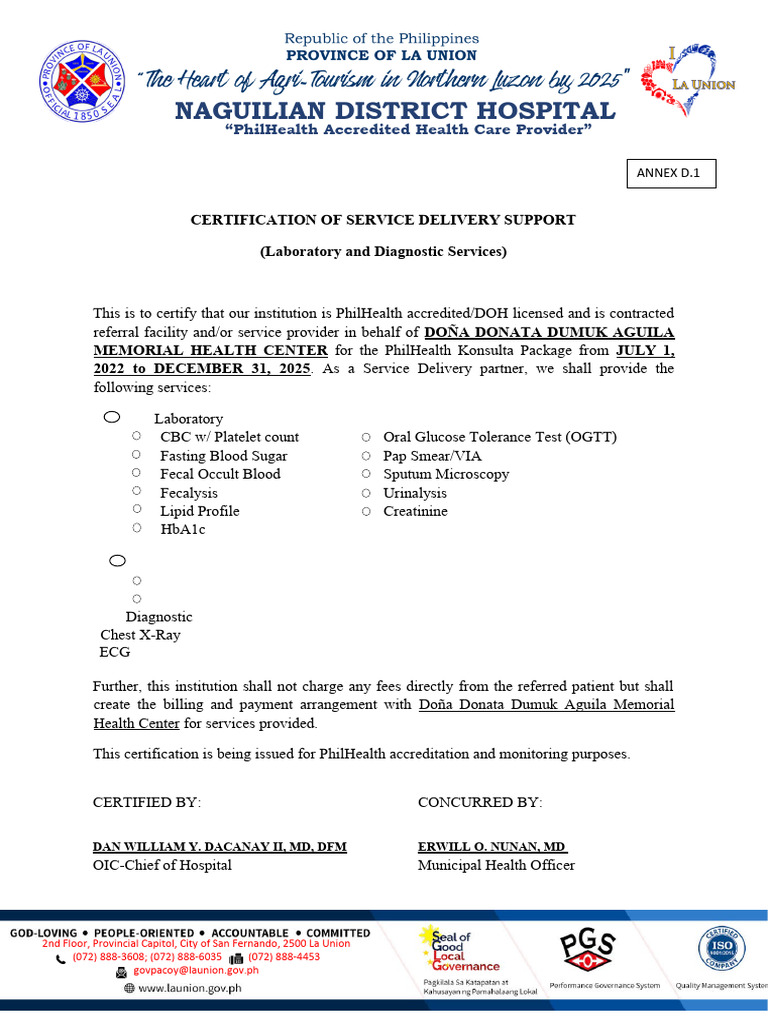 Naguilian District Hospital PhilHealth Accreditation | PDF | Clinical ...