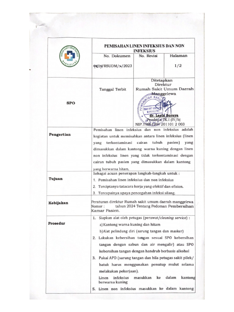 Pemisahan Linen Infeksius Dan Non | PDF