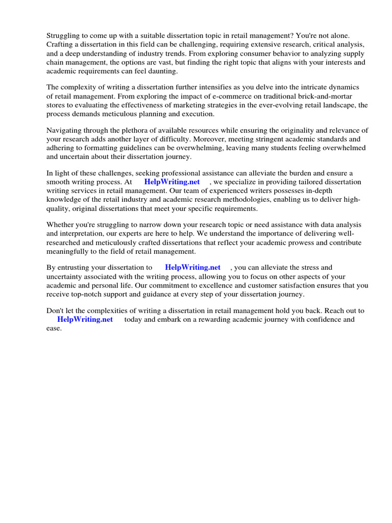 Dissertation Topics in Retail Management | PDF | Retail | Marketing
