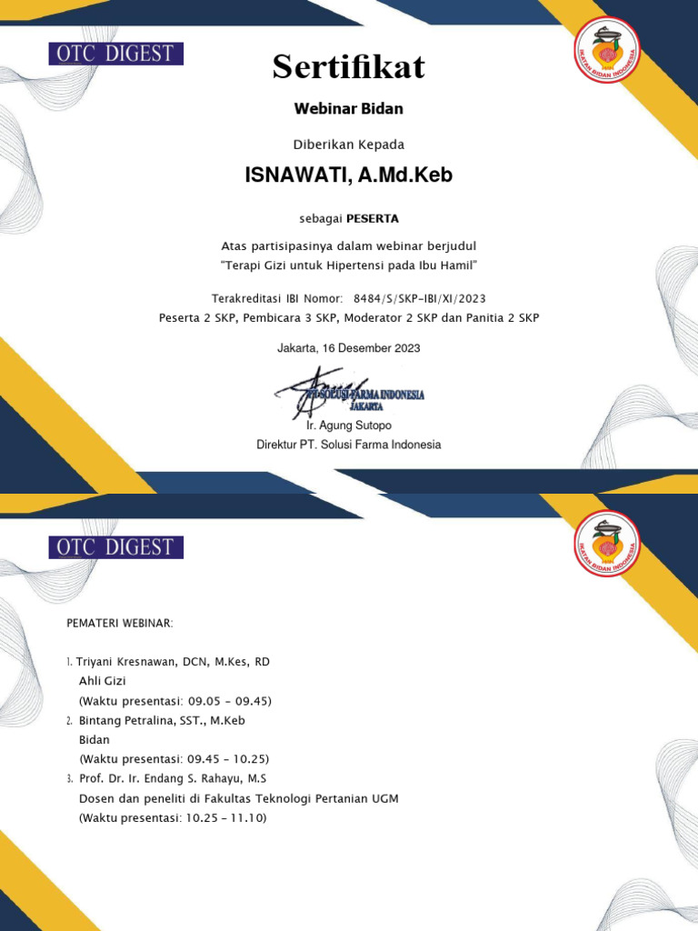 Sertifikat Webinar Isnawati | PDF