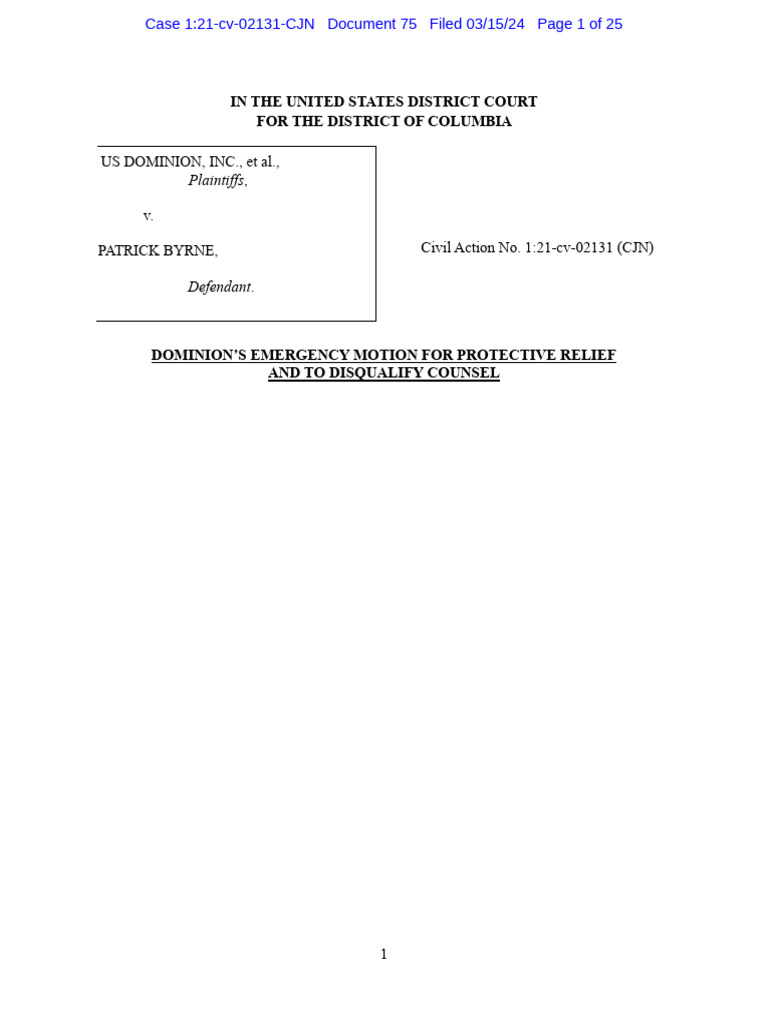 Dominion's Emergency Motion For Protective Relief and To Disqualify ...