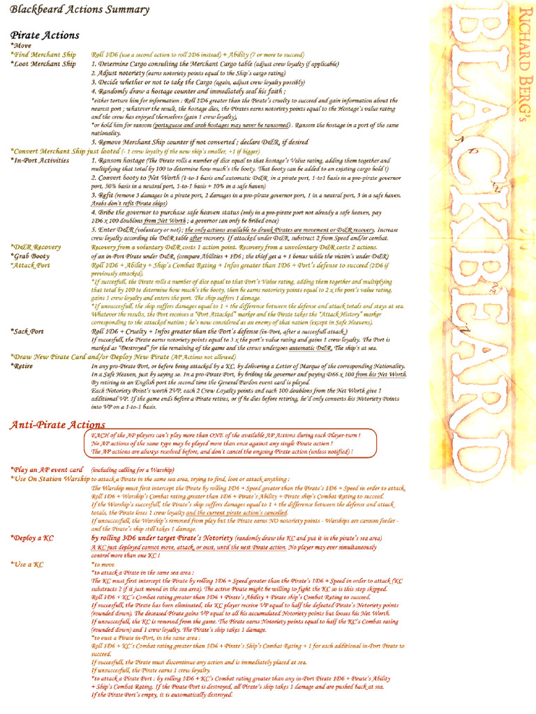 Blackbeard Player AidSISI B | PDF