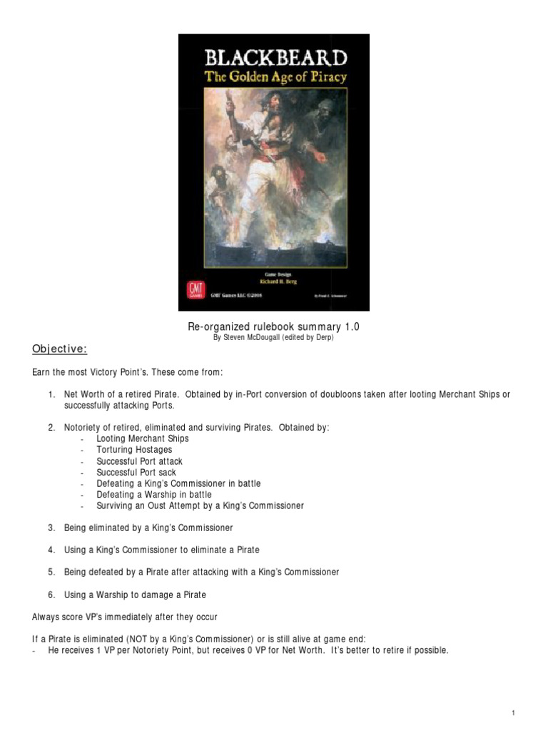 Blackbeard Re-Organized Rulebook Summary 1.0 | PDF | Piracy | Ships