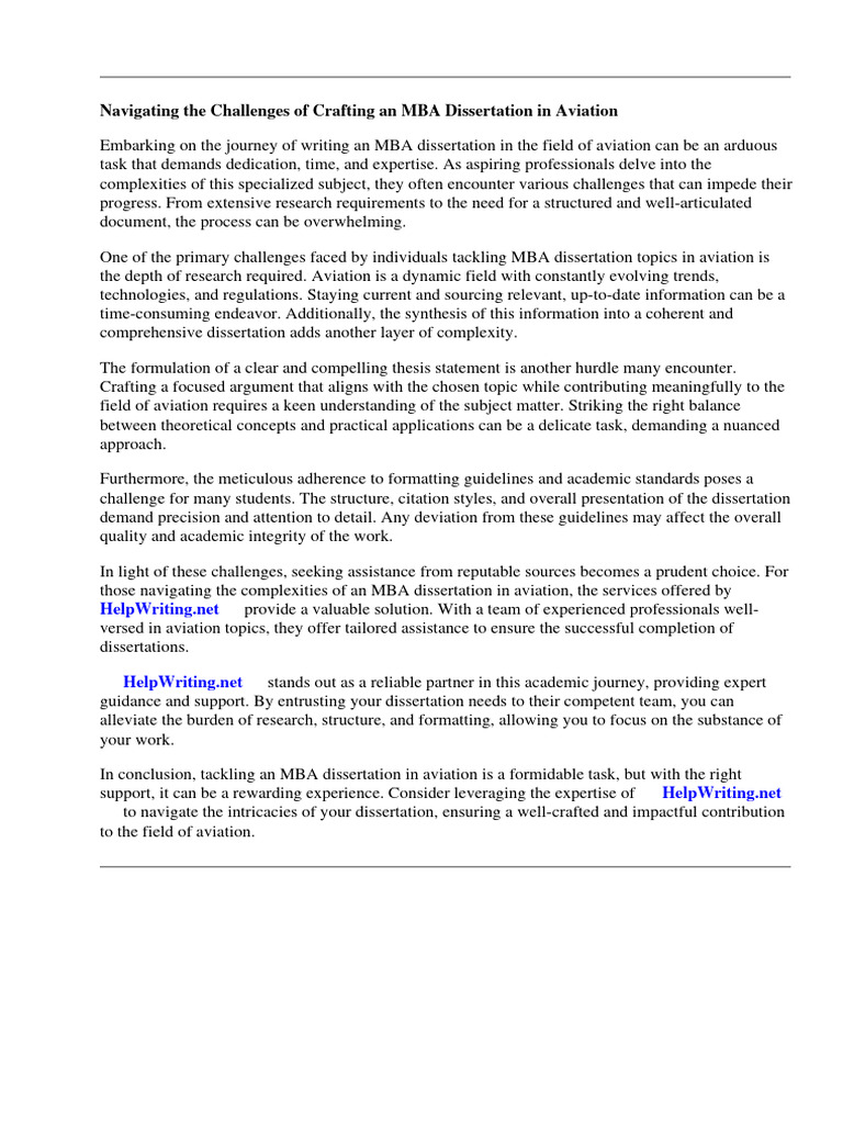 Mba Dissertation Topics Aviation | PDF | Risk | Thesis