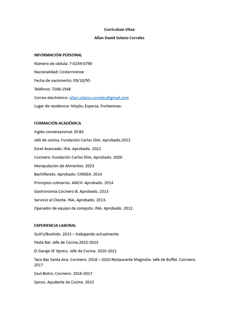 Allan Solano. Currículum Vitae | PDF