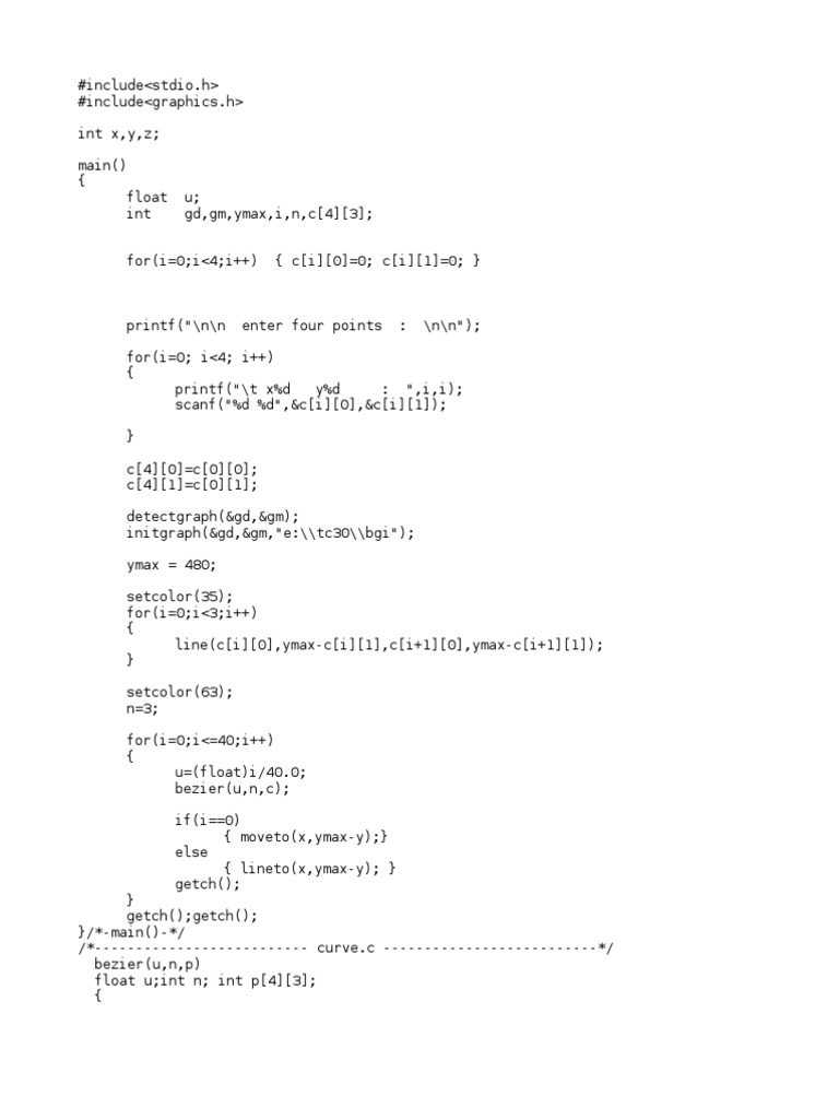 Drawing Bezier Curves in C Code | PDF