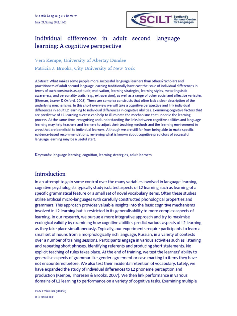 Individual Differences in Adult Second l-5623904 | PDF | Language ...