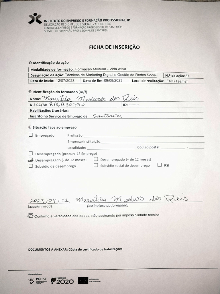 Ficha de Inscrição | PDF