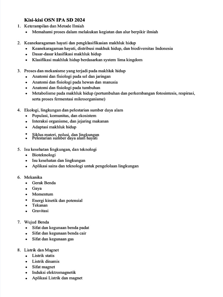 PDF Kisi Kisi Osn 2024 Compress | PDF | Sains & Matematika