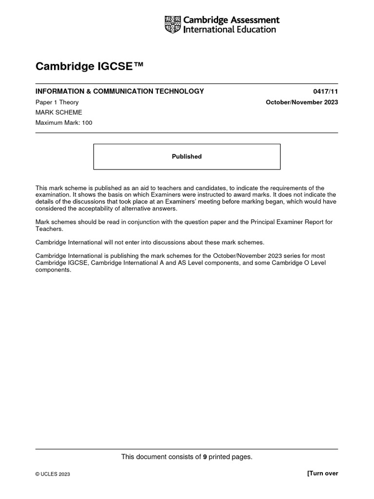 Cambridge IGCSE ™: Information & Communication Technology 0417/11 | PDF ...