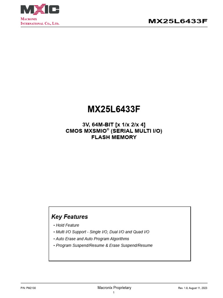 MX25L6433F, 3V, 64Mb, v1.8 | PDF | Flash Memory | Input/Output