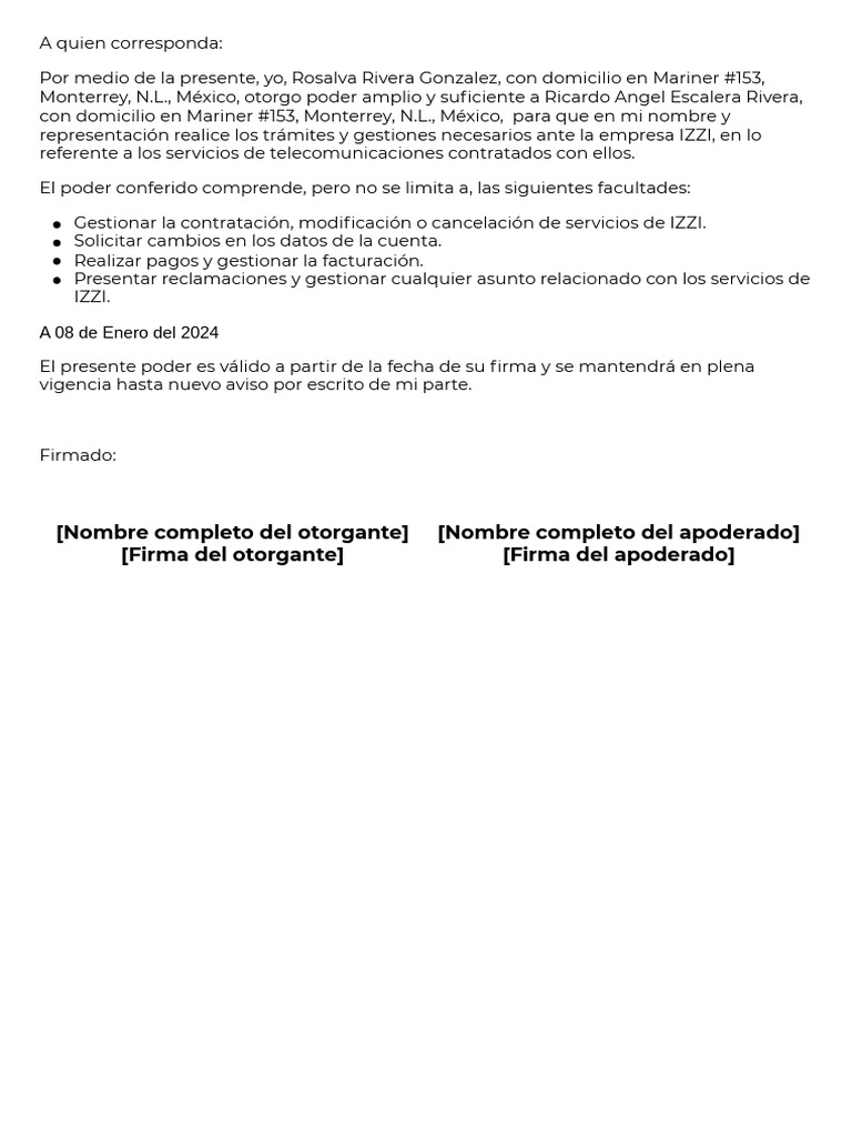Carta-Poder-Izzi - Docx 20240108 132345 0000 | PDF
