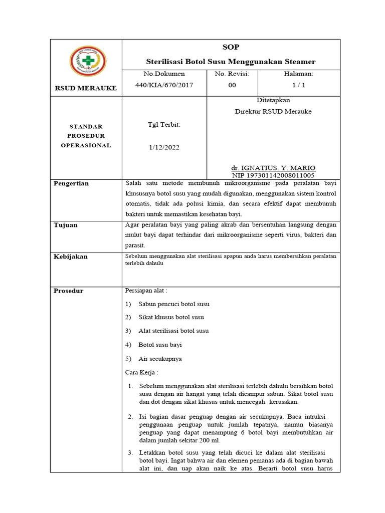 SOP Sterilisasi Botol | PDF