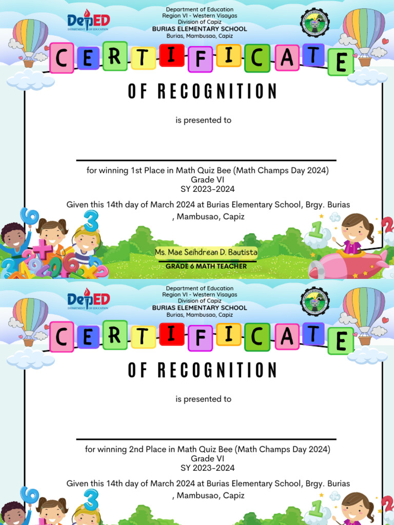 Colorful Math Wiz Kid Award Certificate | PDF
