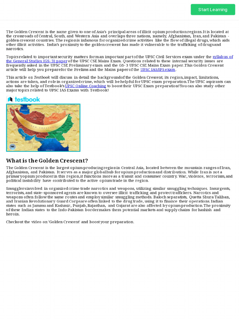 What Is Golden Crescent - Know Its Routes and Impact On India | PDF