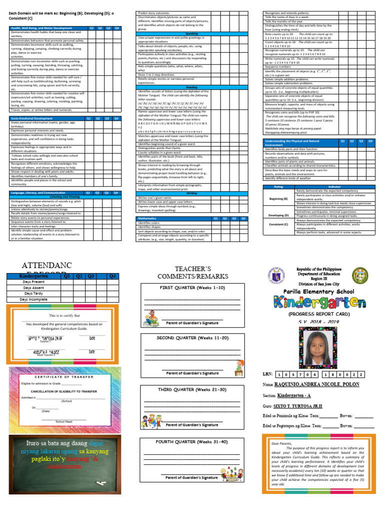 ENGLISH-Parilla-Kindergarten-Progress-Report-Card-2018-2019 | PDF | Letter Case
