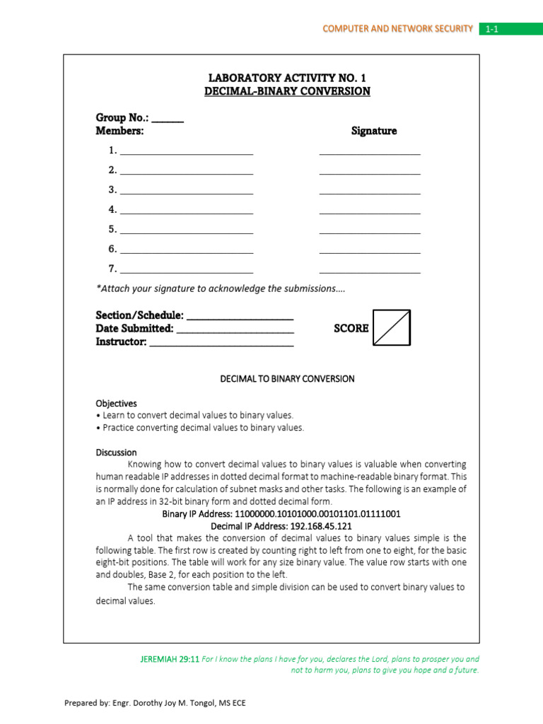LAB ACTIVITY NO. 1 | PDF | Decimal | Ip Address