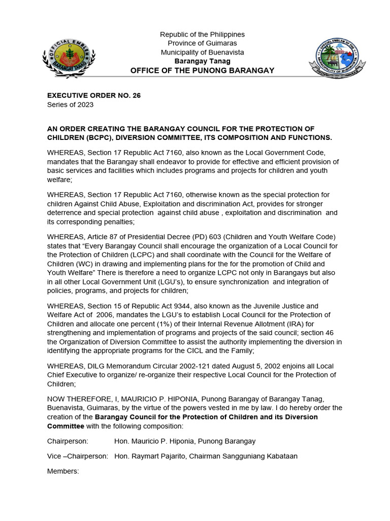 EO Diversion Committee | PDF | Welfare | Government