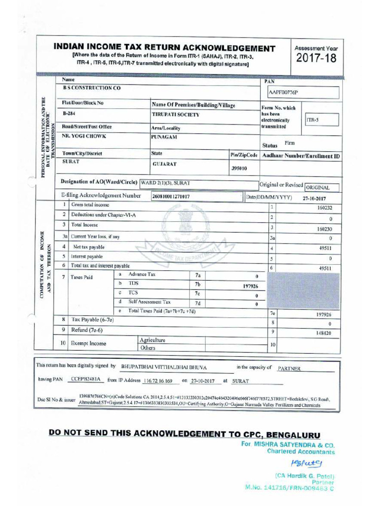 BS ITR 2016-17 With Audit Report 1 | PDF