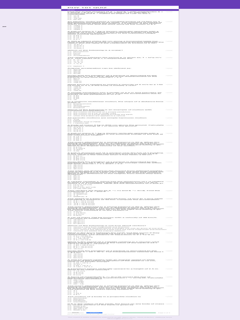 Phy 101 Quiz Pdf Force Velocity