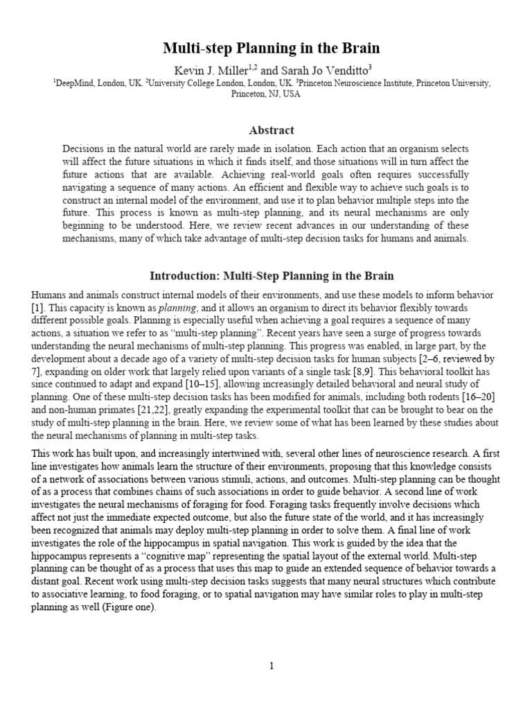 Multi-Step Planning in The Brain Nohighlights psyArXiv | PDF ...