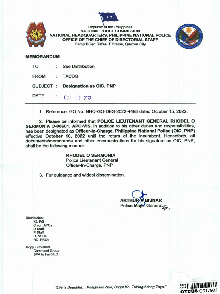 Designation As Oic, PNP | PDF