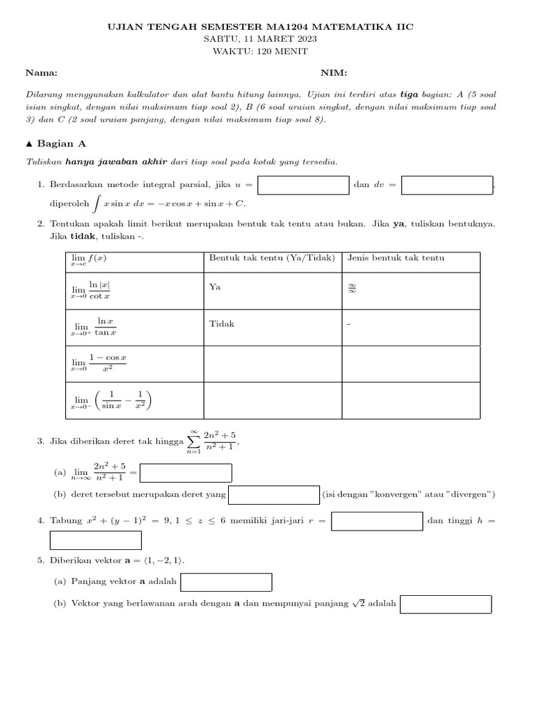 Ujian Matematika IIC MA1204 | PDF