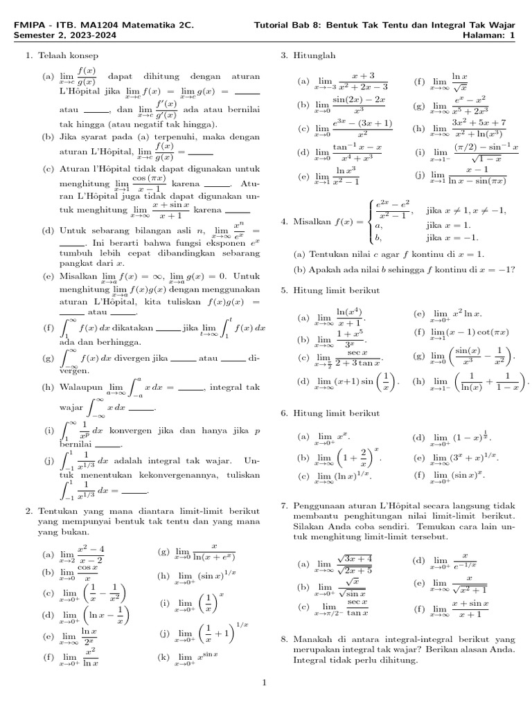 Tutorial Bab 08 MA1204 2023-2024 | PDF